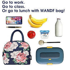 Lunch Bag Reusable Cooler Bag Lunch Box Containers Insulated Lunchbox Tote Bag Water-resistant Leakproof Womens Mens Office Work Hiking Picnic Fishing (Blue Peony with Upgrade Insulated Lining)