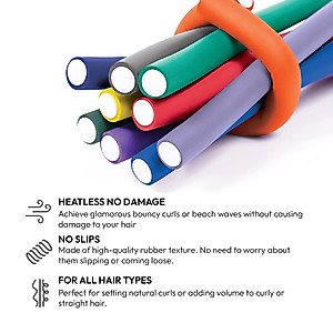 Red by Kiss Flexi Rods - Heatless Hair Curler for 90S Glamorous Bouncy Curls Beach Waves, No Slips, Sleep Styler (10" Length, 11/16" Diameter)