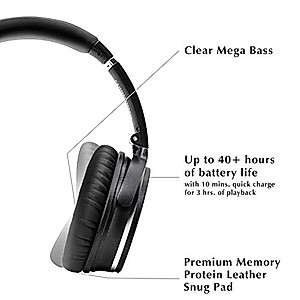 Srhythm Renewed NC35 Noise Cancelling Headphones Wireless Bluetooth 5.0, Fast Charge Over-Ear Lightweight Headset with Microphones,Mega Bass 50+ Hours’ Playtime