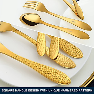 VIVANI Arlox 40-Piece Gold Vintage Silverware Set, Hammered Gold Flatware Set for 8, Stainless Steel Gold Utensils Cutlery Set, Mirror Polished, Dishwasher Safe