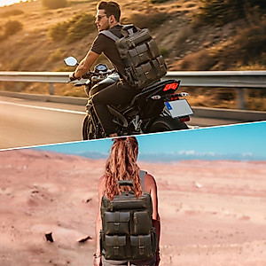 Masa Kawa Genuine Leather Backpack for Men Vintage 15.6 Inch Laptop Bag Multi Pockets Rucksack Casual Travel Daypack Brown