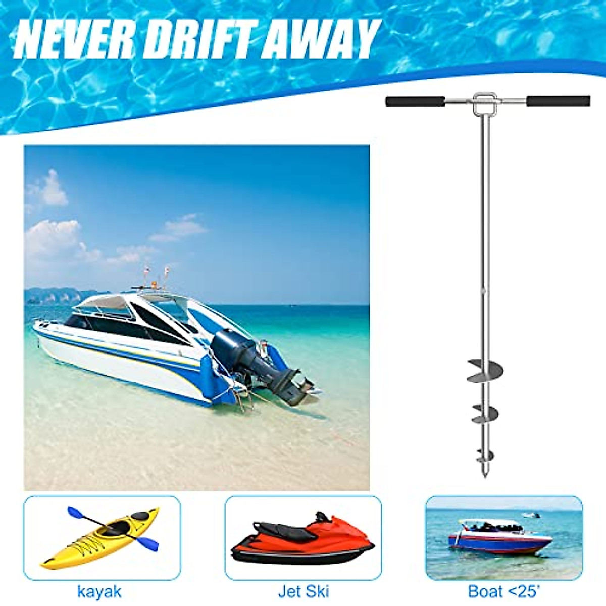 itayak Boat Sand Anchor, 316 Stainless Steel PWC Sand Anchors Ideal for Pontoon, Kayak Jet Ski Keeps Securely Near Sandbar Beach or Shallow Water, Detachable Design with Gift Handbag Packaging