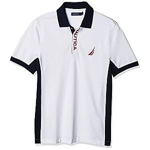 Nautica Men's Short Sleeve Color Block Performance Pique Polo Shirt, Bright White, XX-Large