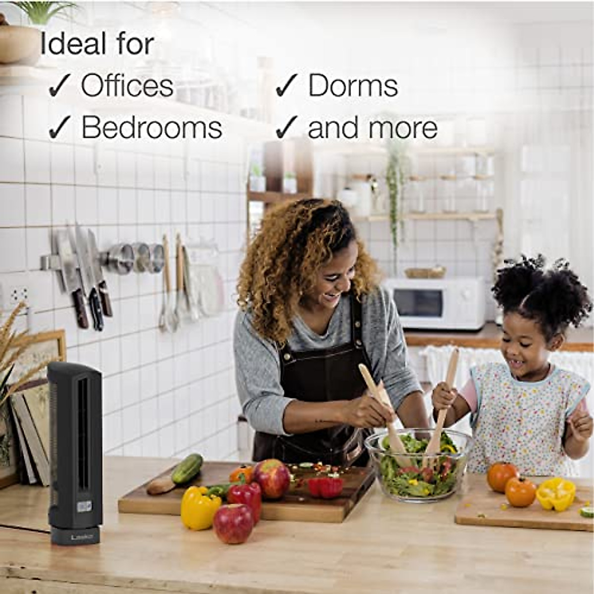 Lasko Air Stik Oscillating Tabletop Fan, Ultra-Slim Design, 2 Quiet Speeds, for Bedroom, Dorm Rooms, Office, 14", Black, T14200