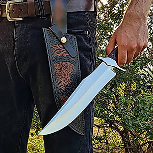 Vetus Tiger Bowie Knife| Custom handmade Survival Knife| 12C27 Stainless Steel Hunting Knife Full Tang Fixed Blade Tactical Bowie knife with Engraved Leather Sheath and Gift Box