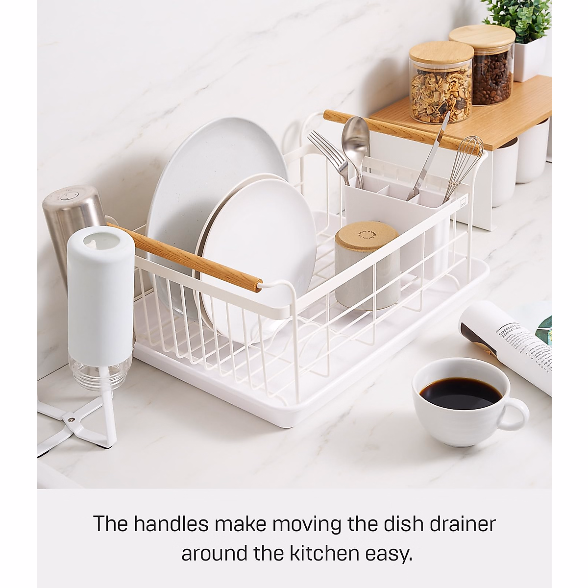 Yamazaki Home Sink Removeable Drainer Tray, Kitchen Drying Organizer Holder, One Size, White Steel + Wood | Dish Rack