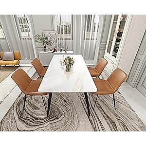 AmoUnico White Dining Table, Rectangular 63" Kitchen Table with Marble Sintered Stone Table Top and Metal Legs, Modern Dining Room Table for 6, Slate Dinner Table for Living Room or Office, Table Only