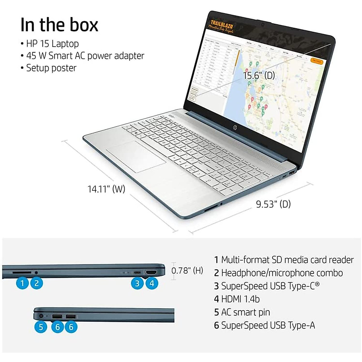 HP 2022 15.6" FHD Laptop Computer, AMD Ryzen 5-5500U Processor(Beats Intel i7-1065G7), 32GB RAM, 1TB PCIe SSD, AMD Radeon Graphics, HD Webcam, Bluetooth, Wi-fi, Win 11, Blue, 32GB USB Card