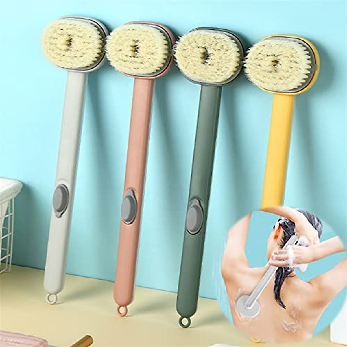 INGVY Dry Brushing Body Brush Multifunctional Detachable Bath Brush Back Body Bath Shower Sponge Scrubber Brushes with Handle Massager Bathroom Brush (Color : Green)