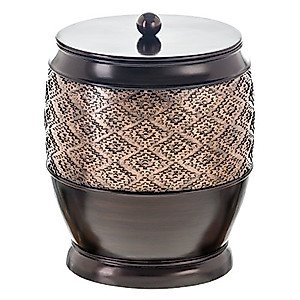 Creative Scents Dublin Small Trash Can with Lid - Decorative Waste Basket, Durable Resin Slim Bathroom Covered Garbage Can Wastebasket Bin for Diaper/Paper (Brown)