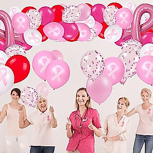 154 Pieces Breast Cancer Awareness Balloons Arch Garland Pink Ribbon Foil Balloons Decorations 18 12 10 5 inch Pink White Confetti Latex Balloons for Women Girls Survivor Campaign Party Supplies