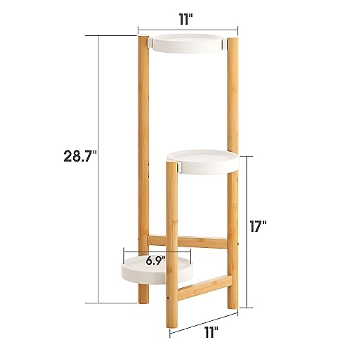 Plant Stand Indoor with Round Iron Plates, 3 Tiered Plant Stands for Indoor Plants Multiple, Bamboo Corner Plant Stand for Window Garden Balcony Living Room