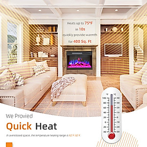 KUPPET Electric Fireplace 28.8'' Fireplace Insert with Remote Control 500W/1500W-In Wall Recessed - 6H Timer - Digital LED Display - Safety Cut Off