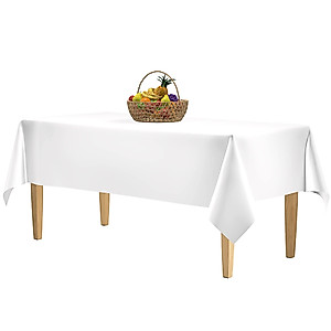 5 Pack Premium White Plastic Tablecloth - 108 x 54 in. Disposable Rectangle Plastic Table Cloth - Decorative Rectangle Table Cover Smooth Tablecloth - Disposable Table Cloths For Parties, Weddings.