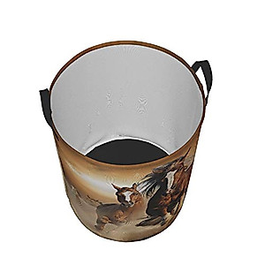 FeHuew Two Running Chestnut Horses Collapsible Laundry Basket with Handle Waterproof Fabric Hamper Laundry Storage Baskets Organizer Large Bins for Dirty Clothes,toys,Bathroom