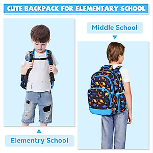 VASCHY School Backpack for Boys, 16in Water Resistant Backpack for Kids Preschool/Primary/Elementary School Bookbag with Tablet Sleeve Black Dino