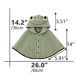 Frog Hood Carseat Poncho for Kids - Fleece Hooded Wool Cape Coats for Toddlers