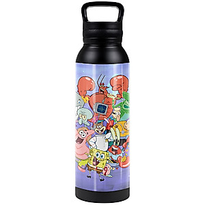 Spongebob OFFICIAL Spongebob Character Group 24 oz Insulated Canteen Water Bottle, Leak Resistant, Vacuum Insulated Stainless Steel with Loop Cap