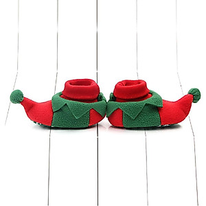 Taotenish Newborn Infant Shoes Newborn Plush Warm Snow Boots Santa Claus Shoes - Green and Red, 13CM
