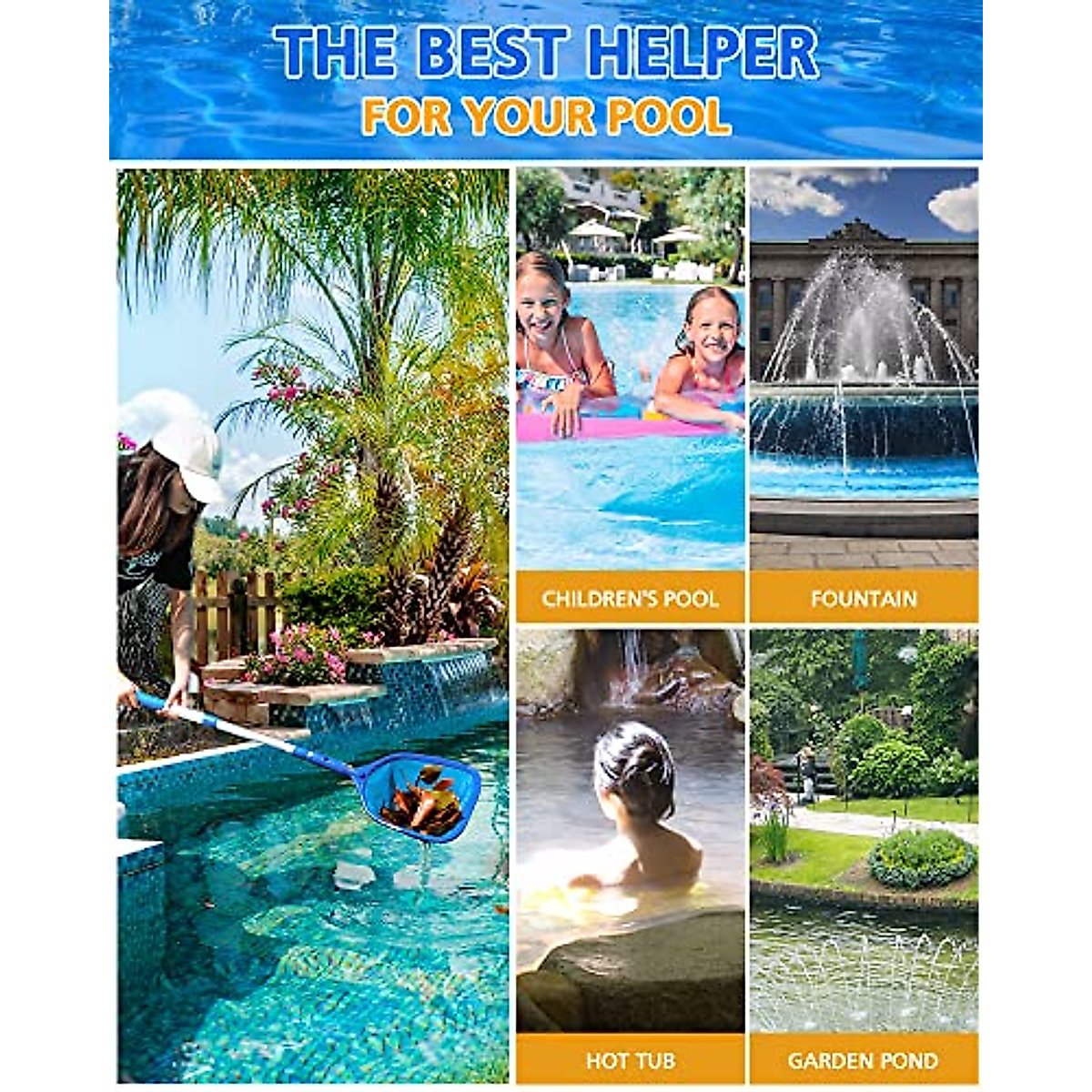 Mowend Pool Net, Pool Skimmer Net with 17.28-34.8" Telescopic Pole, 3 Section Pole, Pool Net for Cleaning, Including EZ-Clip, Pool Skimmer for Hot Tub, Spas, Pond and Inflatable Hot Tub