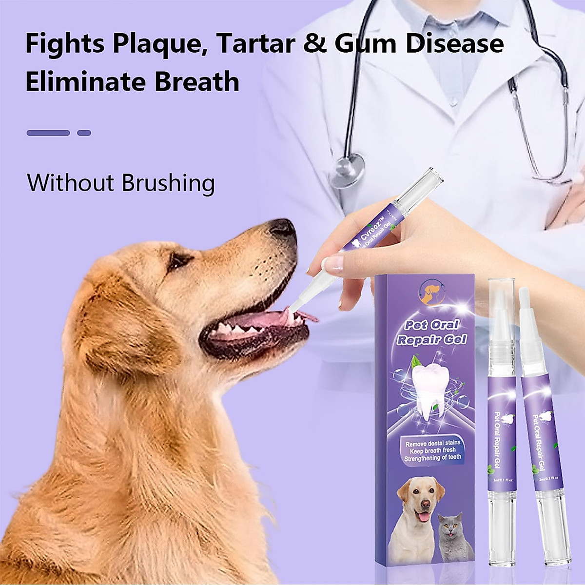 Pet Oral Repair Gel, Pet Oral Restoration Whitening Gel, Pet Breath Freshener Gel Care Cleaner, Eliminate Bad Breath, Targets Tartar, Teeth Whitening, Keep Your Pet Oral Healthy (4 pcs)