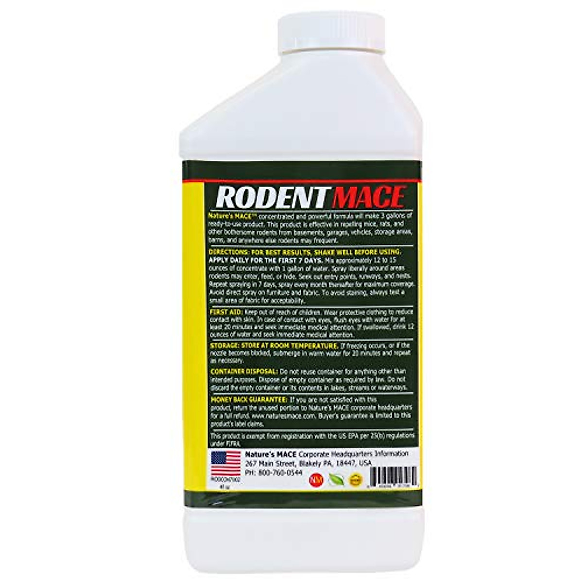 Nature’s MACE Rodent Repellent 40oz Concentrate/Covers 16,800 Sq. Ft. / Repel Mice & Rats/Keep mice, Rats & Rodents Out of Home, Garage, attic, and Crawl Space/Safe to use Around Children & Pets