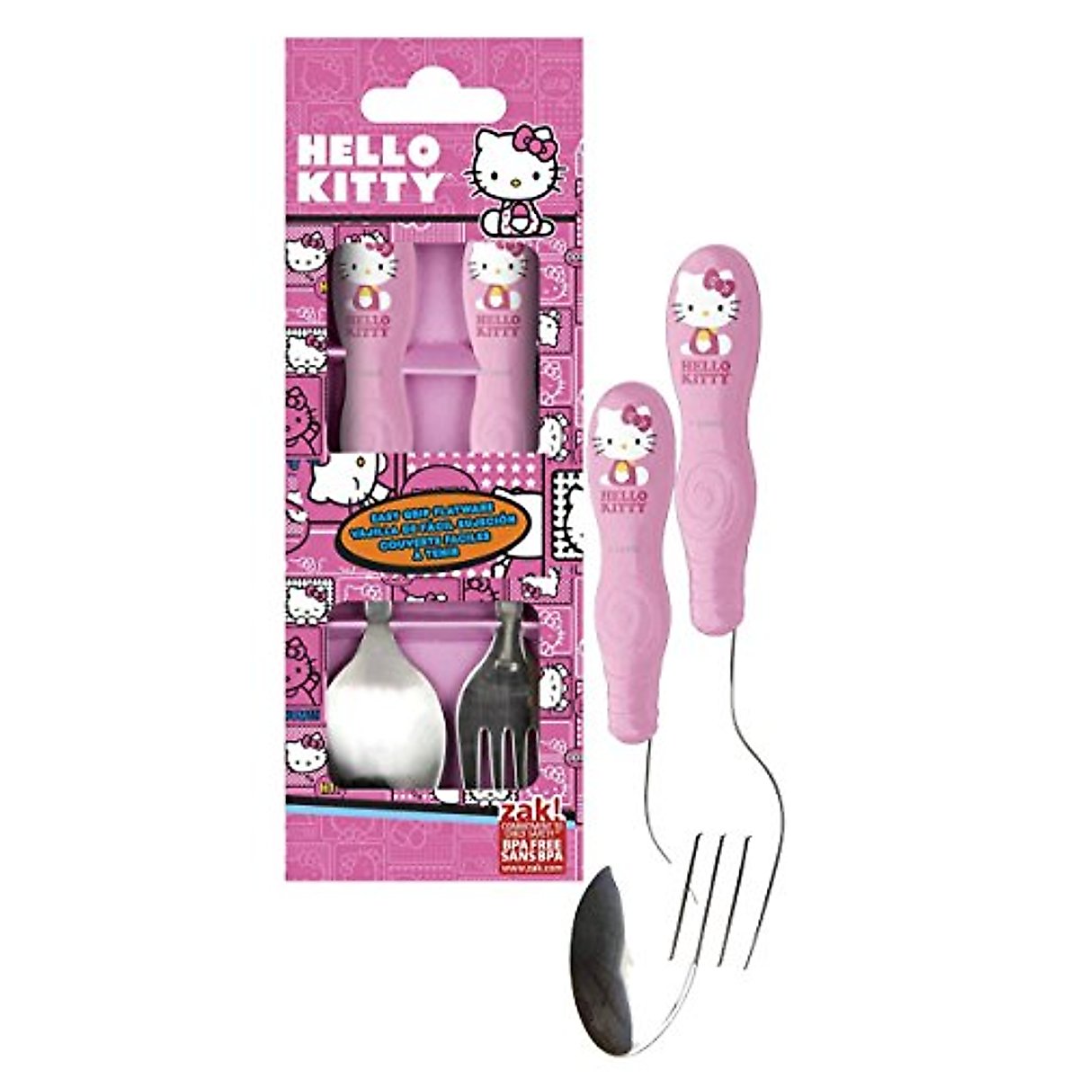 Zak! Designs Pink Fork & Spoon Silverware Set Featuring Hello Kitty Graphics! Break-resistant and BPA-free!