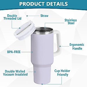 MCHIVER Lavender Fog 30 oz Tumbler with Handle and Straw Stainless Steel Vacuum Water Bottle Leak-proof Travel Coffee Mug Insulated Cup for Home Car Office