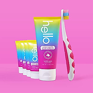 hello Unicorn Sparkle Kids Travel Toothpaste, Fluoride Toothpaste with Natural Bubble Gum Flavor, Travel Size 24 Pack, 1 OZ Tubes