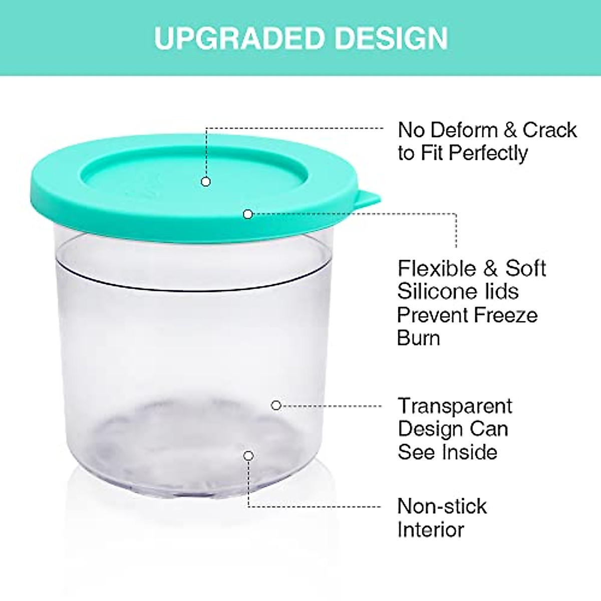 ARCOOLOR Pint Containers with Silicone Lids 4 Pack Replacement for Ninja Pints and Lids, Compatible with NC299AMZ & NC300s Series Ice Cream Maker with E-Cookbook, Airtight & Dishwasher Safe (Mix2)