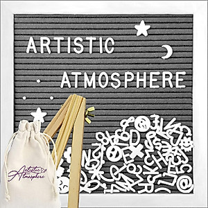 Felt Letter Board with Letters Set and Stand - 10x10 Inch, Dark Gray Color, 340 White Characters and Emoji with Bag - Pregnancy Must Haves, Perfect for a Baby Annoucement! (White/Gray)