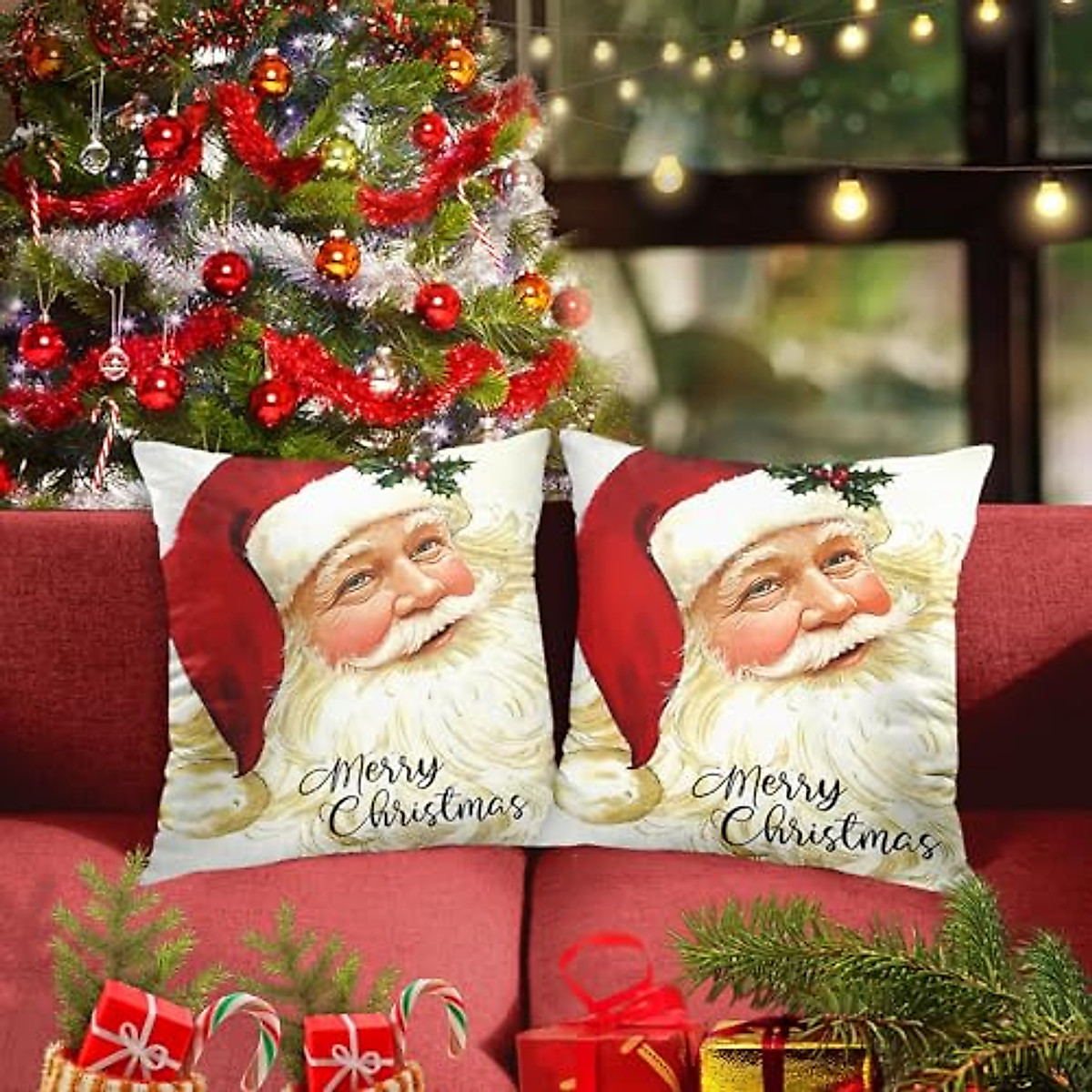 Emvency Set of 4 Throw Pillow Covers Christmas Snowman Let It Snow Red Black Buffalo Plaids Chair Decorative Pillow Cases Home Decor Square 16x16 Inches Pillowcases