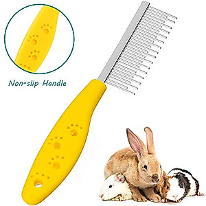 2 Pieces Pet Hair Buster Comb Small Pet Grooming Comb Stainless Steel Long and Short Teeth Comb for Small Animals Rabbits Hamsters Guinea Pigs, Red and Yellow