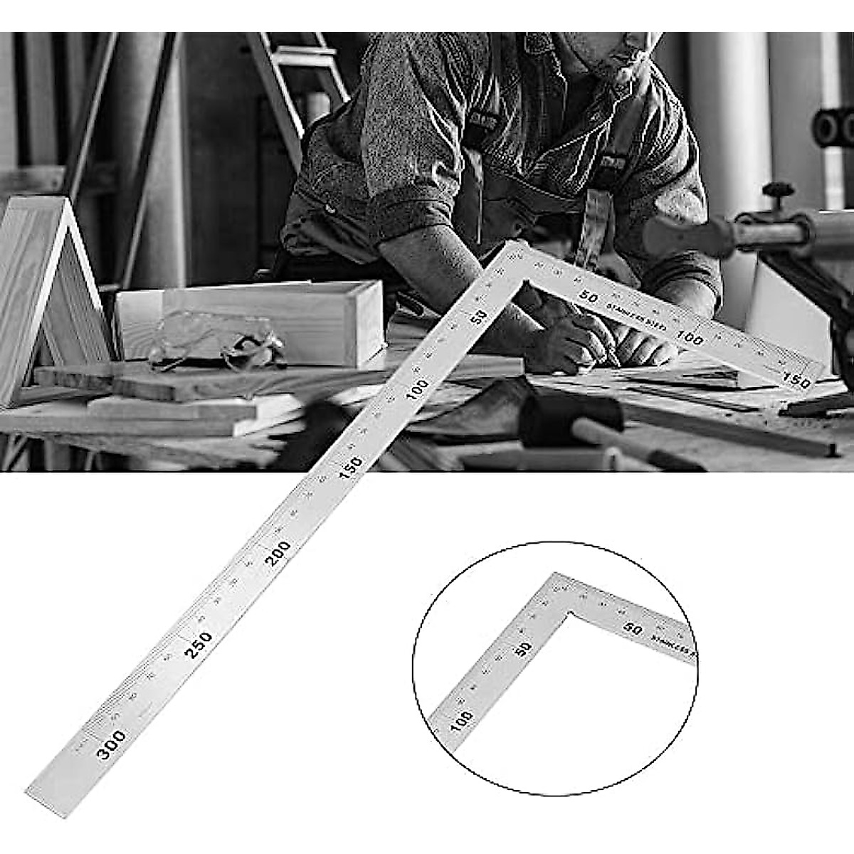 Utoolmart Right Angle Ruler, 150×300mm Stainless Steel L Shape Ruler, 90 Degree Square Tool, Framing Tools for Carpenters