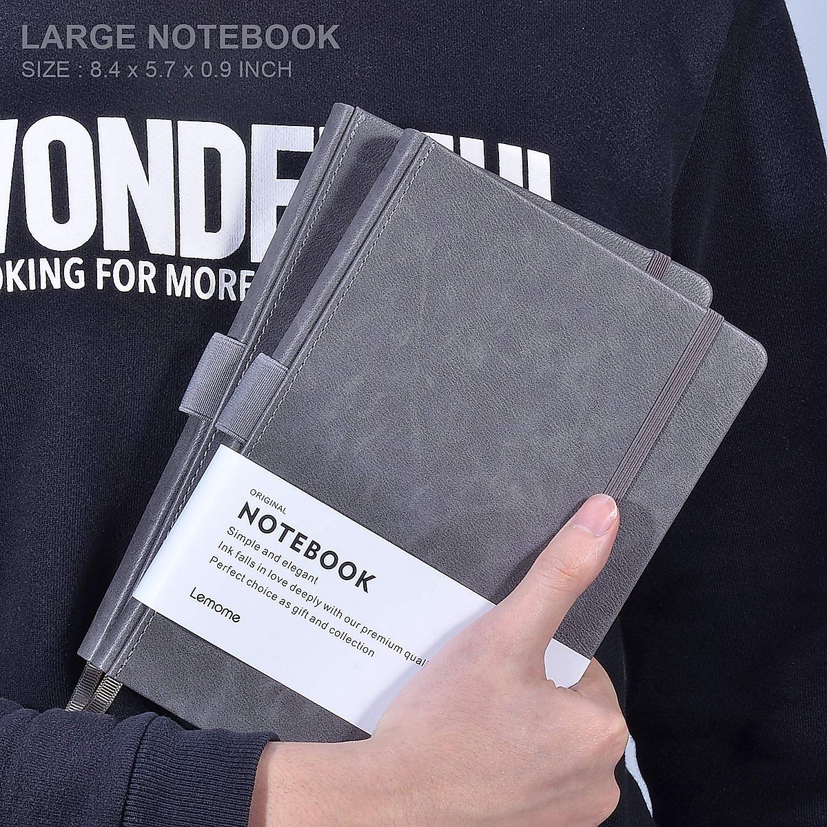 Thick Classic Notebook with Pen Loop - A5 College Ruled Hardcover Writing Notebook with Pocket + Page Dividers Gifts, Banded, Large, 180 Pages, 8.4 x 5.7 in