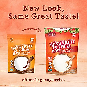 MONK FRUIT IN THE RAW, Natural Monk Fruit Sweetener w/ Erythritol, Sugar-Free Keto, Gluten Free, Zero Calorie, Low Carb, Vegan, Sugar Substitute, 16 oz. Baking Bag (Pack of 1)