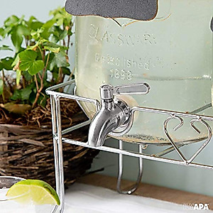 Outdoor Glass Beverage Dispenser 2 Pack with Sturdy Metal Base, Hanging Chalkboards & Stainless Steel Spigots - 1 Gallon Double Drink Dispensers for Lemonade, Tea, Cold Water, Laundry Detergent & More