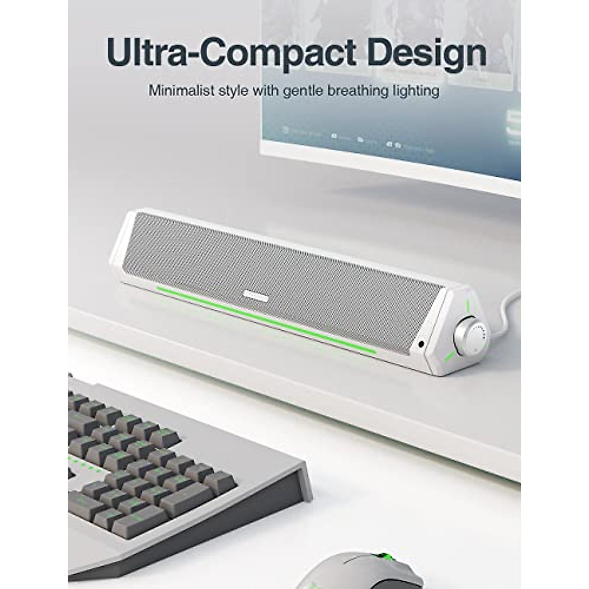 Computer Speakers, Bluetooth Computer Soundbar, HiFi Stereo, 3.5mm Aux-in Connection, USB Powered Computer Speakers for Desktop Monitor, PC, Laptop, Tablets
