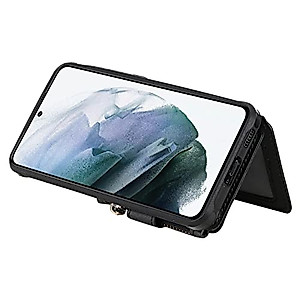 Compatible with Samsung Galaxy S22 Ultra 5G Wallet Flip Case with Zipper Pocket & Card Slots, DasKAn Anti Drop Shockproof Rubber Bumper PU Leather Protective Phone Cover with Stand Feature, Black