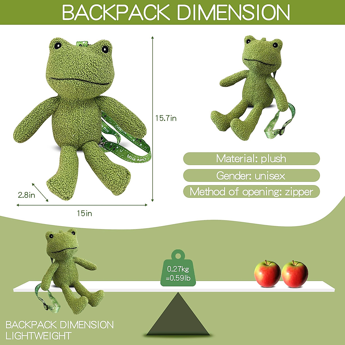 Cevly Cute Frog Plush Toy Crossbody Bag Shoulder Bags Frog Soft Stuffed Plush Toy Backpack Animal Stuffed Toys Frogs Plush Doll Cartoon Satchel Handbags Birthday Gifts (Green)