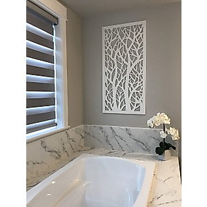 VIMA Twin Trees Decorative Wall Panel - 48"L x 24"W PVC Board Panel with Private Screen Fence Design, 3/8" Thickness, White Color