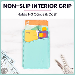 Premium Leather Phone Card Holder - Stick On Wallet for iPhone and Android Smartphones - Minimalist Style with Non-Slip Lining Secures Up to 3 Cards Kangaroo