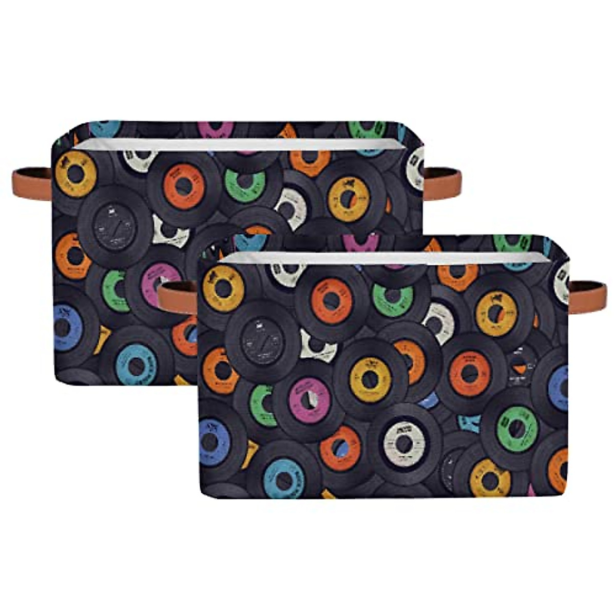 Retro Music Tape Rectangle Storage Basket with Handles Foldable Fabric Laundry Basket Storage Cubes for Toys Organizer, Closet, Shelf,1 PCS