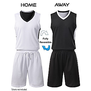 Youth Boys Reversible Mesh Performance Athletic Basketball Jerseys Blank Team Uniforms for Sports Scrimmage (1 Piece) (Blk/Wht, Youth XX-Large)