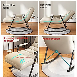 YCKEGEW Rocking Chair Lounge Chair Recliner Armchair for Living Room Bedroom,Back Adjustable Comfy Accent Chair,Modern Rocker Glider Waterproof Fabric Patio Rocking Chair (Color : Light Grey)