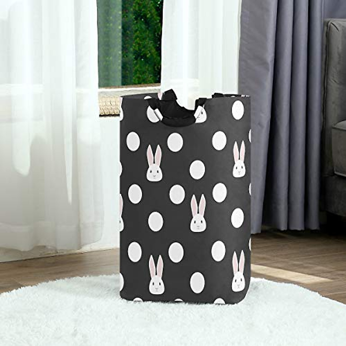 AUUXVA Cute Rabbit Polka Dot Pattern Laundry Basket Collapsible Fabric Laundry Hamper Dirty Bag Storage Baskets Rectangle Folding Washing Clothes Organizer for Bathroom Bedroom Laundry Room 50L