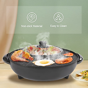 Circular Edition Hotpot Grill Combo Indoor Korean BBQ, Hot Pot and Frying Pan Electric Hot Pot with Divider Large Capacity Portable Grill, for 2-6 People Family and Friends Dinner, Parties, Camping