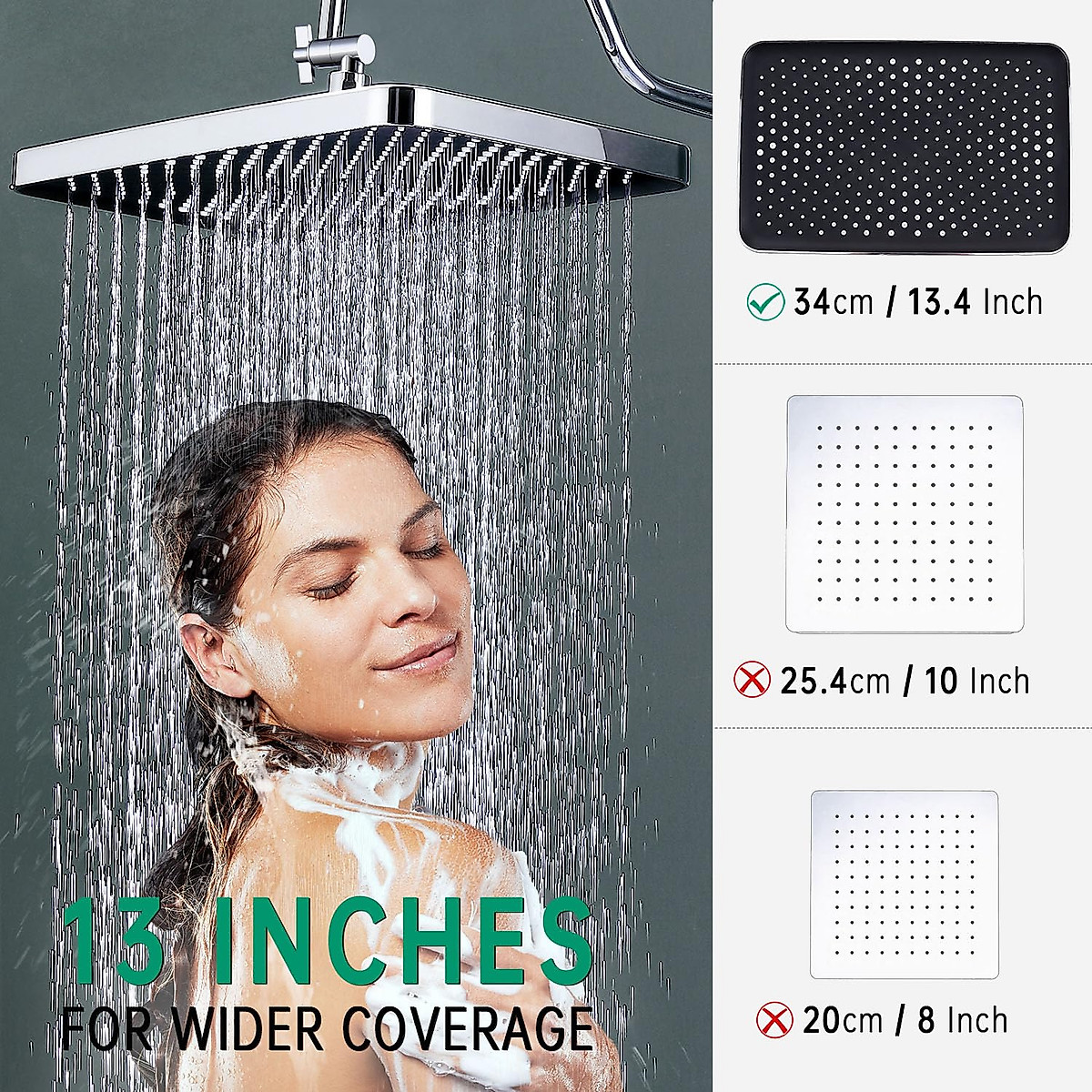 V-Frankness 13-Inch Shower Heads with Multi-Function Handheld Sprayer Combo, 3-Way Metal Extended Diverter with Holder and Metal Adjustable Curved Shower Extension Arm, Extra Long Hose Chrome