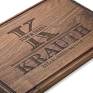 Personalized Walnut Cutting Board - Custom Wooden Walnut Cutting Boards for Couples Wedding, Anniversary, Housewarming Gift - Family Name Date Engraved and USA Made - Customizable Kitchen Decor Gifts