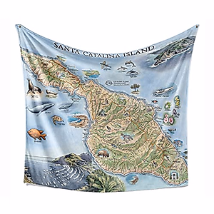 Catalina Island Map Fleece Blanket - Hand-Drawn Original Art - Soft, Cozy, and Warm Throw Blanket for Couch - Unique Gift - 58"x 50"